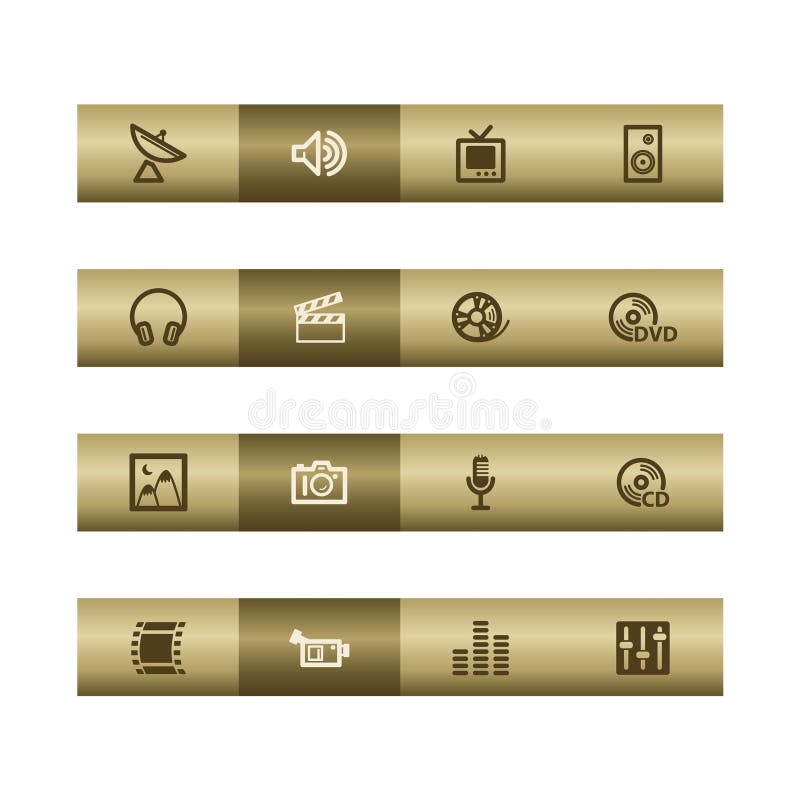 Media Web Icons on Bronze Bar Stock Vector - Illustration of media ...