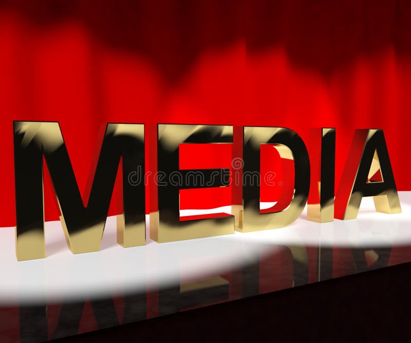 Media Word on Stage Showing Advertising Outlets or Broadcasting Stock ...