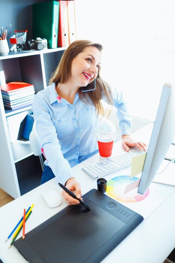 Media Worker Doing Several Things at Once at the Home Office Stock ...