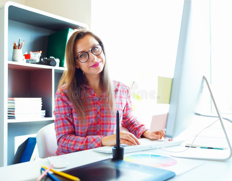 Media Worker Working at the Home Office Stock Image - Image of drawing ...