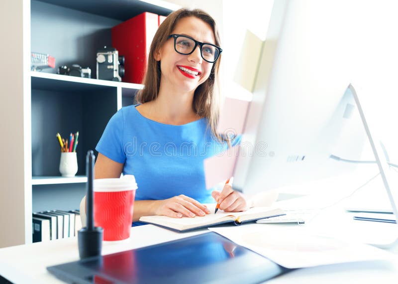 Media Worker Working at the Home Office Stock Image - Image of ...