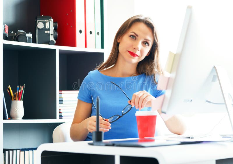 Media Worker Working at the Home Office Stock Photo - Image of monitor ...