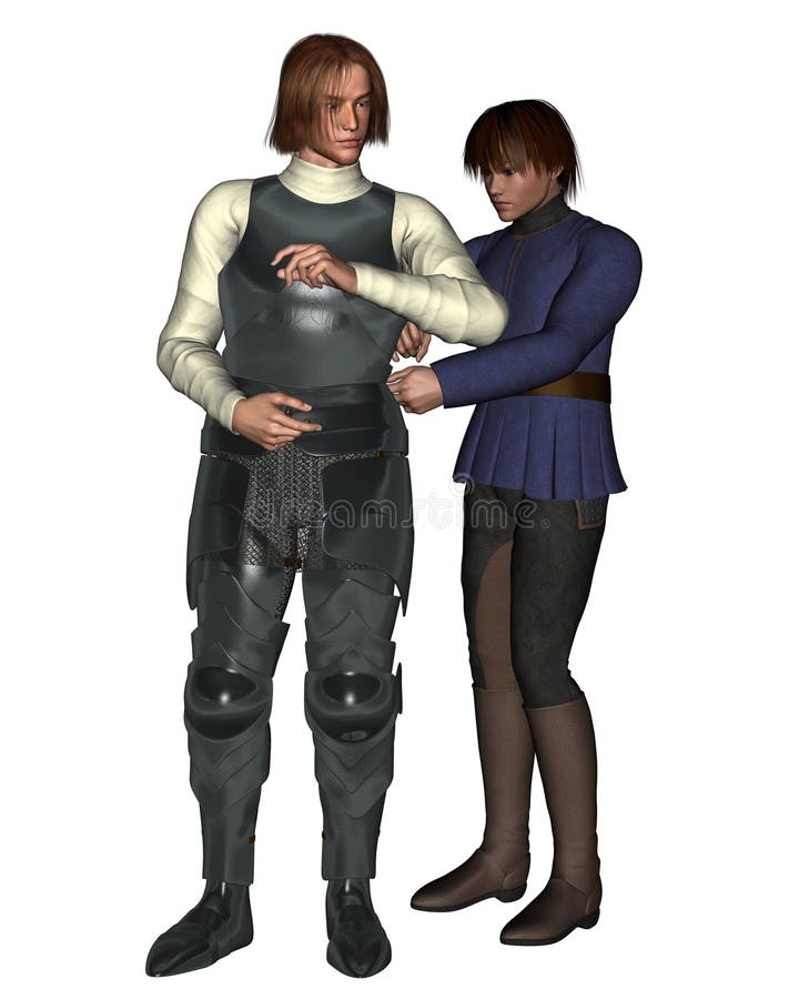 Mediaeval Knight and His Squire Stock Illustration - Illustration of ...