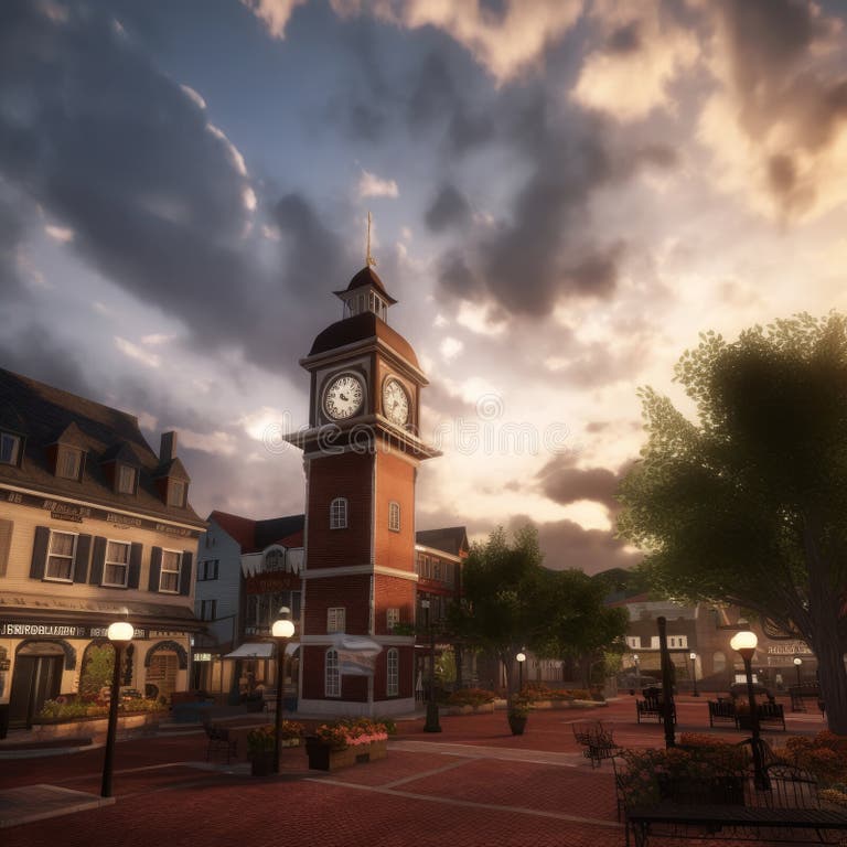 Mediaeval Town with a Clock Tower Ai, Ai Generative, Illustration Stock ...