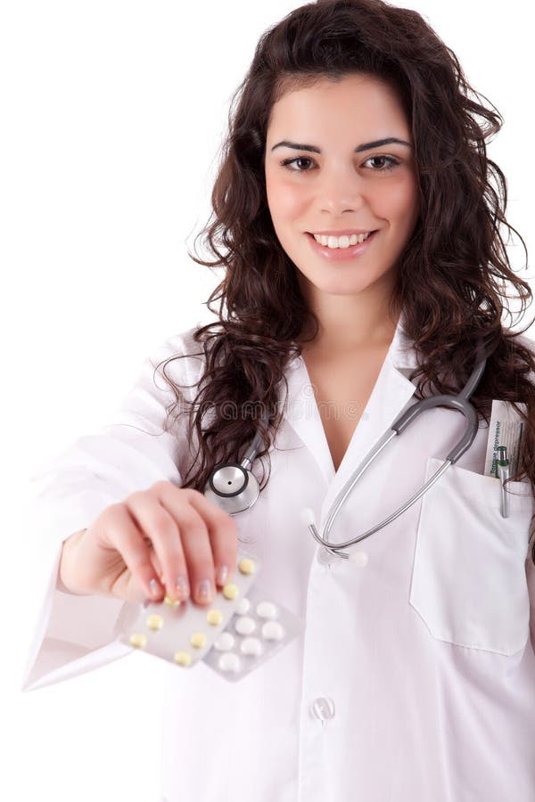 Modern Medic Holding Pills and Vitamins in Hand Stock Photo - Image of ...