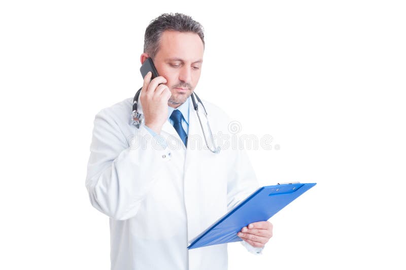 Medic or Doctor Comunicating Diagnostic Over the Phone Stock Photo ...