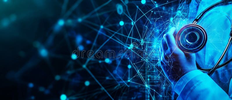 Medic with Stethoscope in Hand Touching Icon Medical Network Connection ...