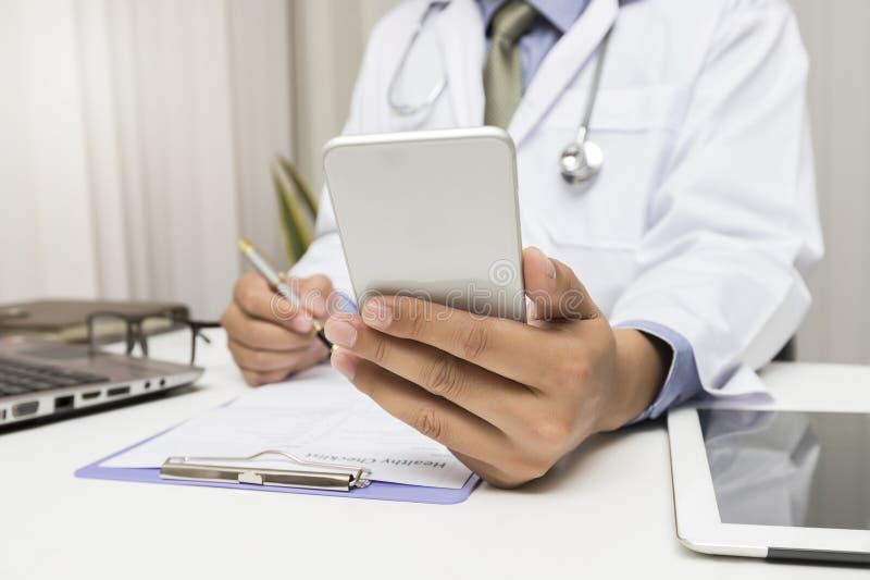 Medic Working with Modern Smart Phone, Medical Network Concep Stock ...