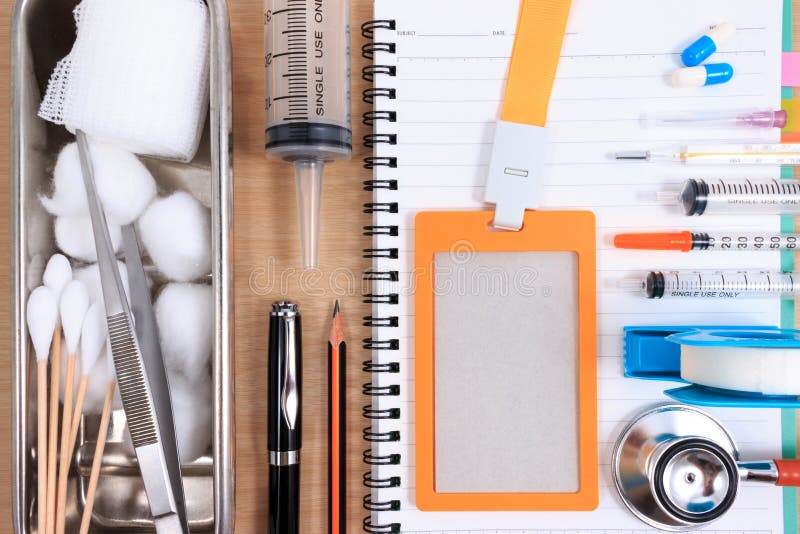 Medical Accessories with Blank Notebook. Stock Image - Image of health ...