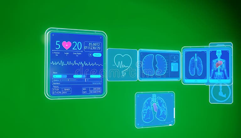 Medical Anatomy Blue Interface Elements Isolated on Green Screen ...