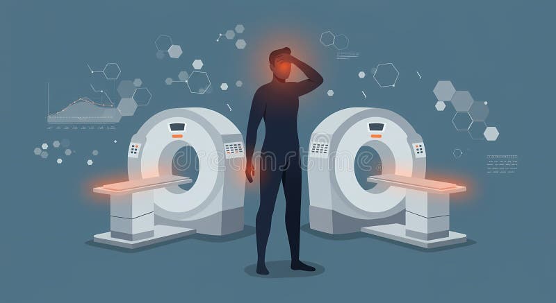Medical Anxiety - Tense Figure Surrounded by CT and MRI Scanners with ...