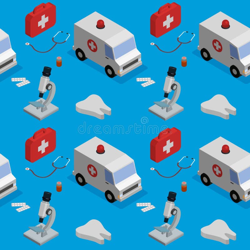 Medical Background Pattern on a Blue Isometric View First Aid Emergency ...