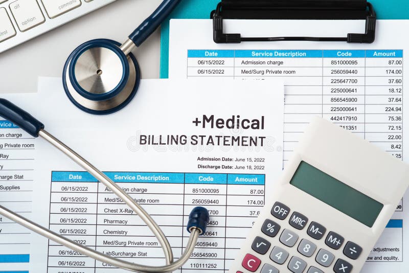 Medical Billing Statement with Stethoscope and Calculator Stock Image ...