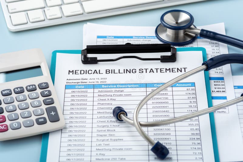 Medical Billing Statemetent with Calculator and Computer Keyboard Stock ...