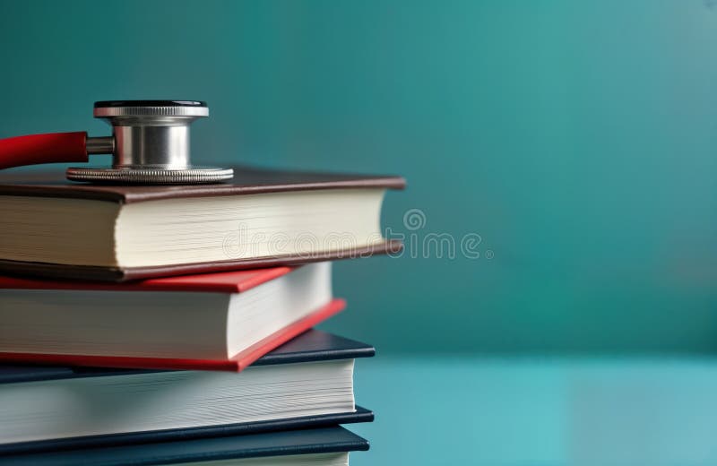 Medical Books Form Stack with Stethoscope Positioned Atop. Study ...