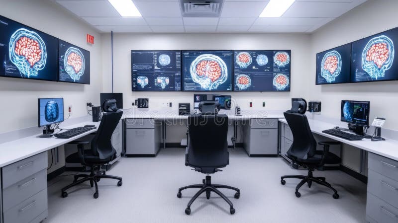 Medical Brain Research Facility Control Room with Multiple Monitors ...