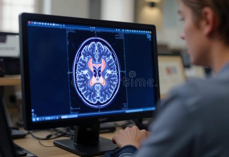 Medical Brain Scan on Computer Screen. Stock Photo - Image of scientist ...