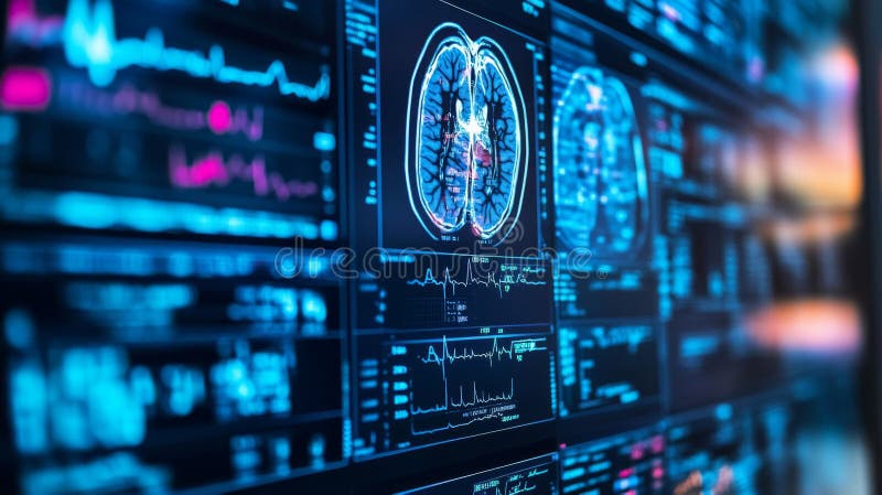 Medical Brain Scan on Digital Display Stock Illustration - Illustration ...