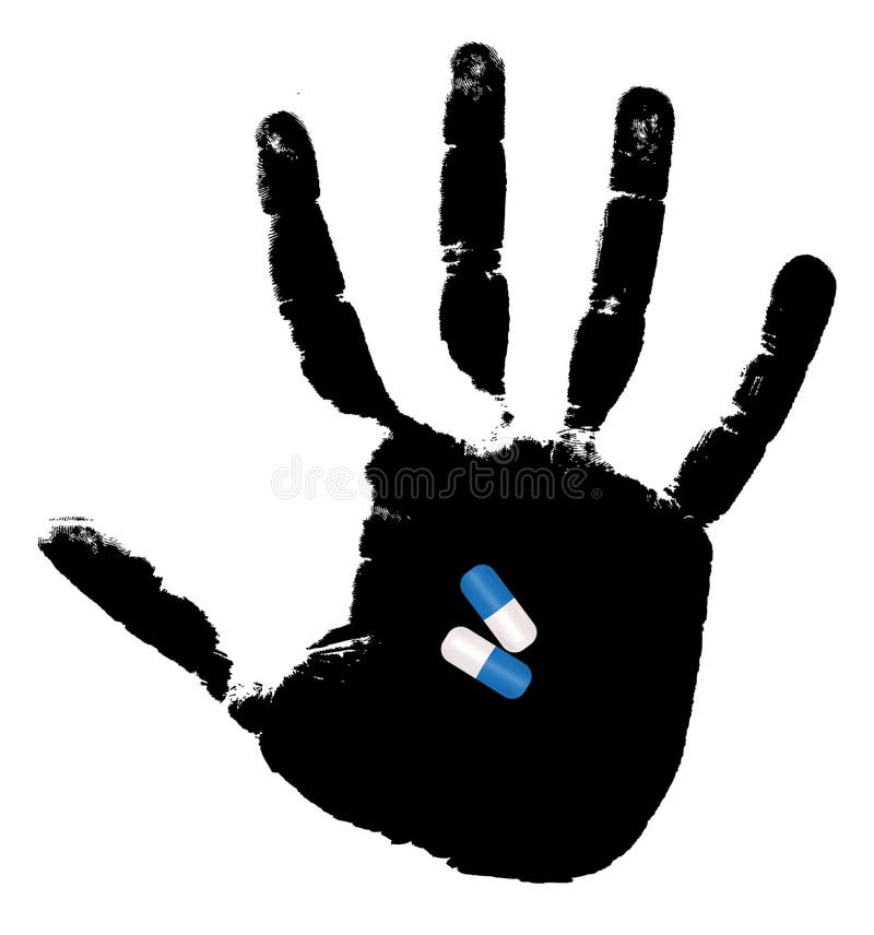 The Medical Capsule on a Black Print of a Hand Stock Vector ...