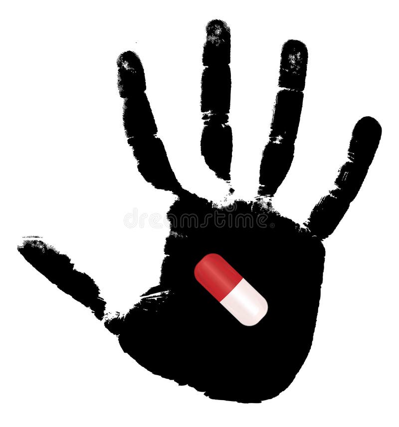 The Medical Capsule on a Black Print of a Hand Stock Vector ...