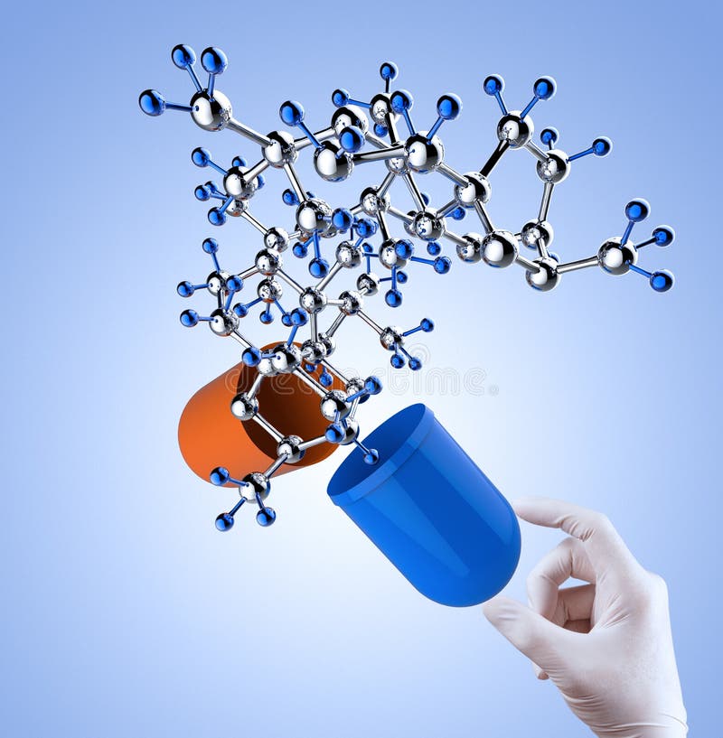 Medical Capsule and Molecule Structure Stock Photo - Image of chemistry ...