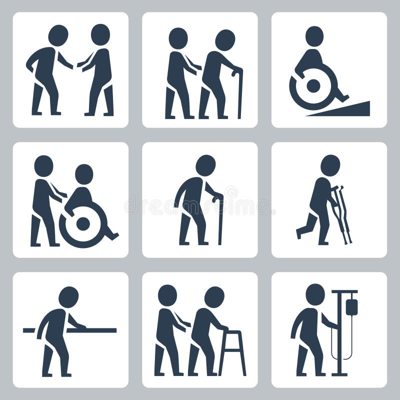 Medical Care, Elder and Disabled People Icons Stock Vector ...