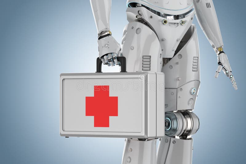 Medical Robot Robot with the First Aid Kit Stock Photo - Image of ...