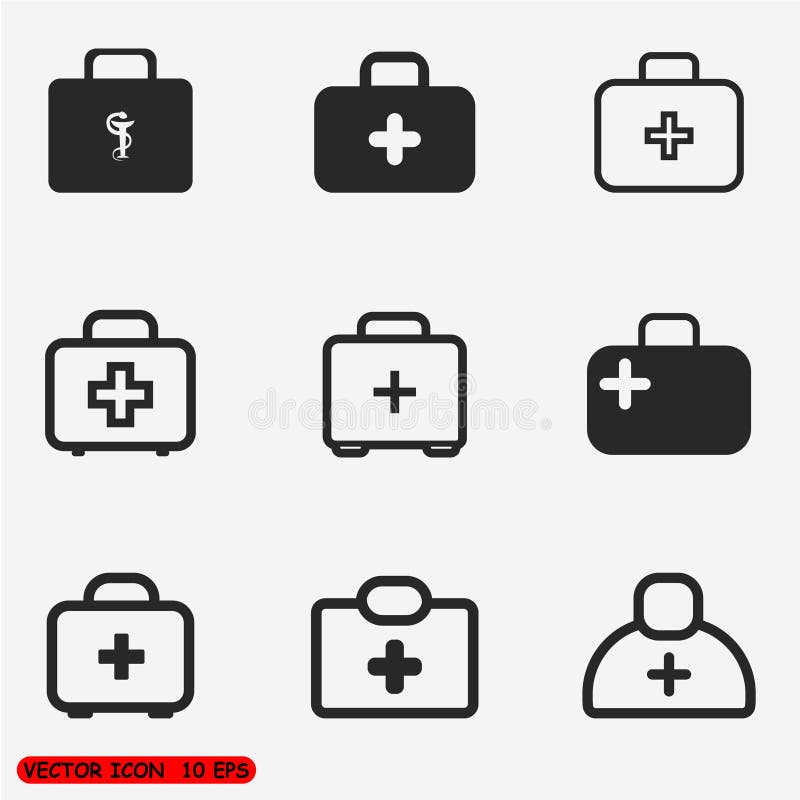 Medical Case Sign Icons Set Stock Vector - Illustration of black ...