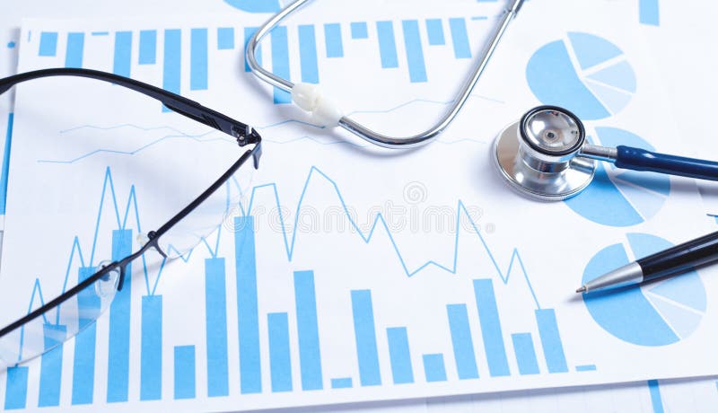 Medical Charts, Stethoscope, Pen And Eyeglasses Stock Photo - Image of ...