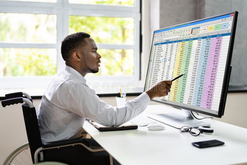 Medical Coding Spreadsheet on PC. African Man Stock Photo - Image of ...