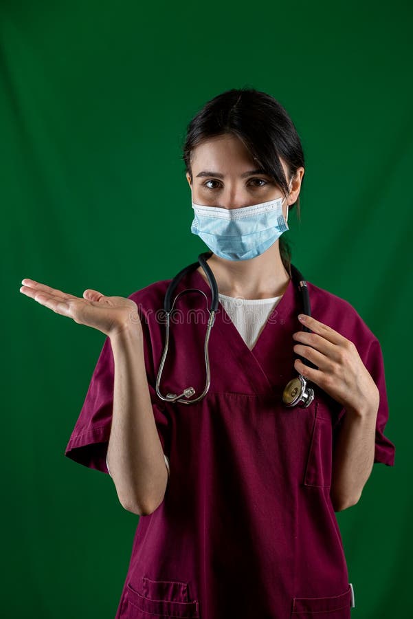 Beautiful Female Doctor In White Coat With Stethoscope Waist Up Stock