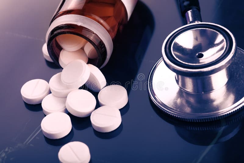 Medical Concept with Scattered Pills on the CT Scan Stock Photo - Image ...