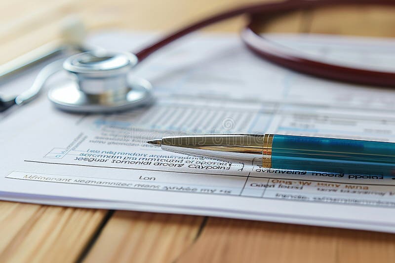 Medical Concept, Stethoscope with Pen, and Insurance Policy on the ...