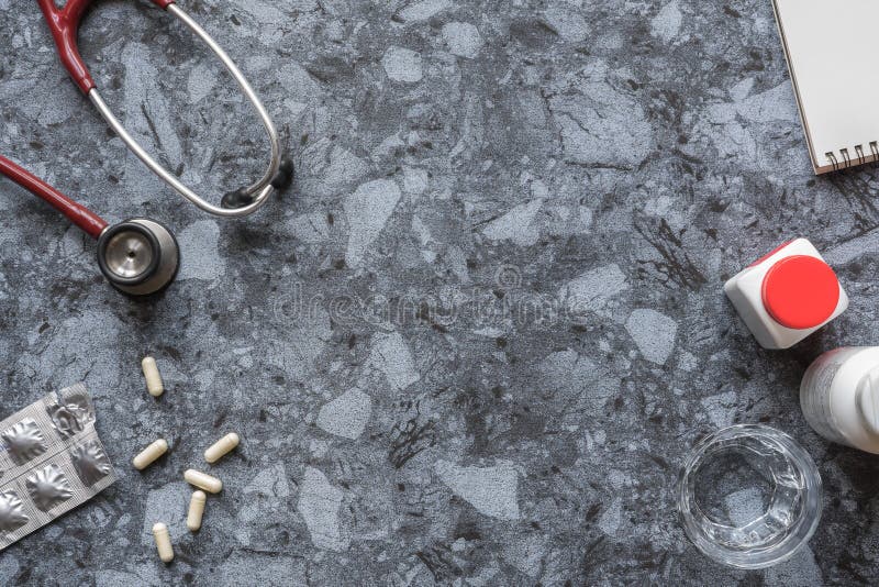 Medical Concept on Stone Table with Copy Space Stock Image - Image of ...