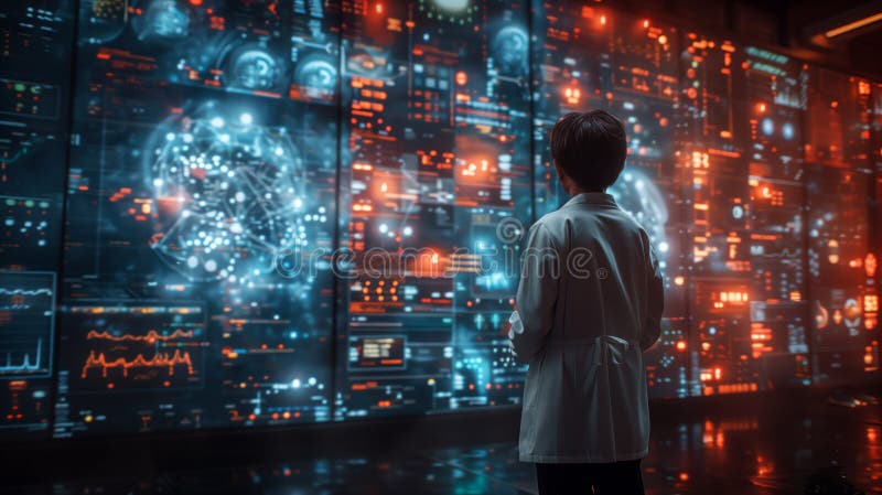 Medical Conference with Holographic Presentations Stock Illustration ...