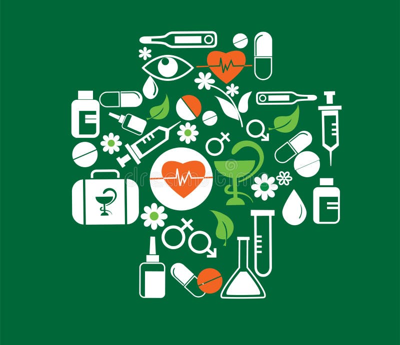 Medical Cross with Health Icon Set on White Stock Vector - Illustration ...