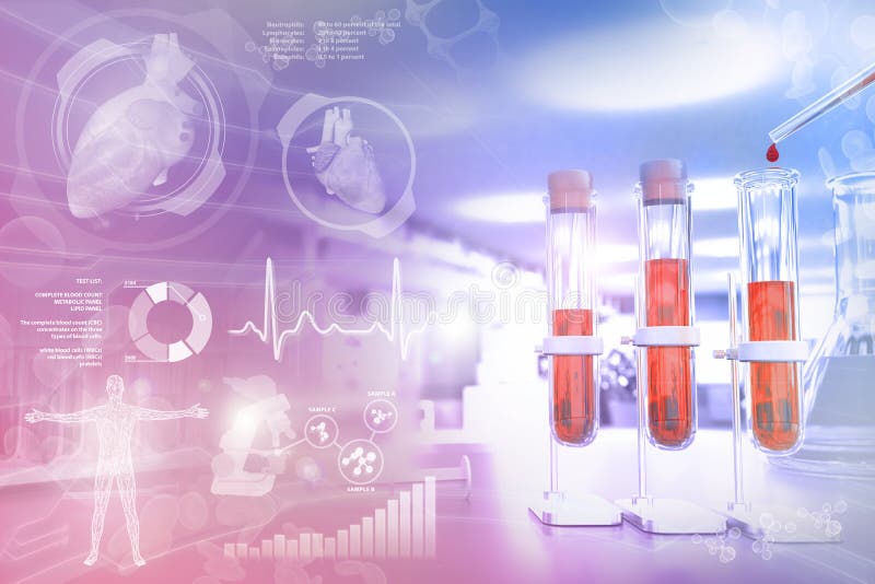 Medical 3D Illustration, Test-tubes Vials in Study Facility - Blood ...