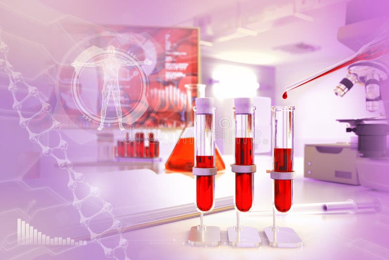 Medical 3D Illustration, Test Tubes Vials in Study Facility - Blood ...