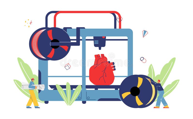 Medical 3D Printer Manufacturing Human Heart, Flat Vector Illustration ...