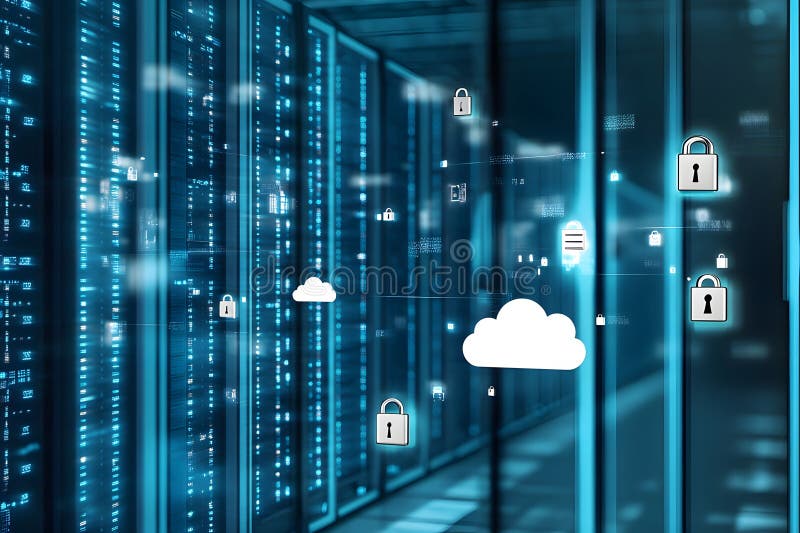 Medical Data Cloud Storage Concept, Secure Server Room Background, Floating Digital Locks Stock ...