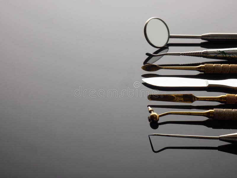 Medical Dental Tools on Gray Background Stock Photo - Image of oral ...