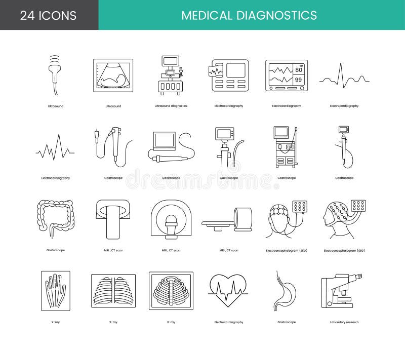 Medical Diagnostics Set of Line Icons in Vector, Illustration of ...