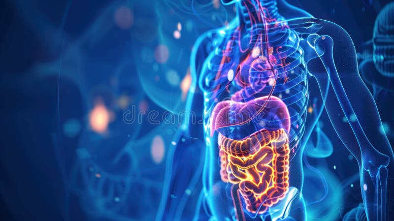 A Medical Diagram Highlighting the Human Abdomen with Labeled Organs ...