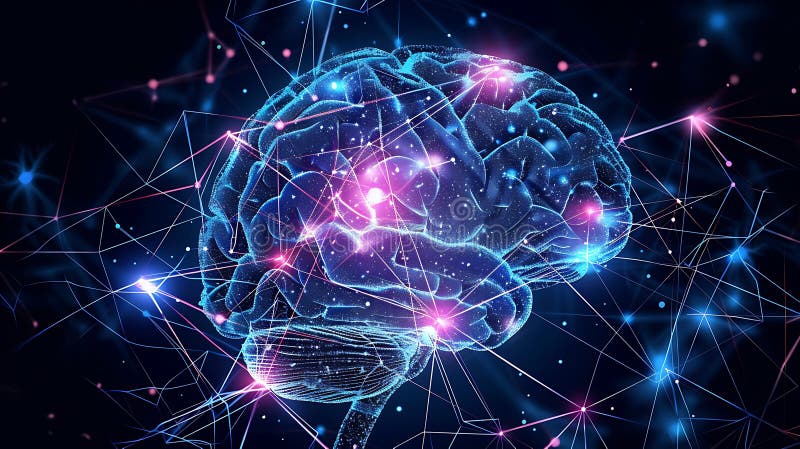 A Medical Diagram of the Human Brain with Neural Pathways Glowing Stock ...