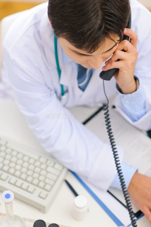 Medical Doctor Dialing Phone Number. Upper View Stock Photo - Image of ...