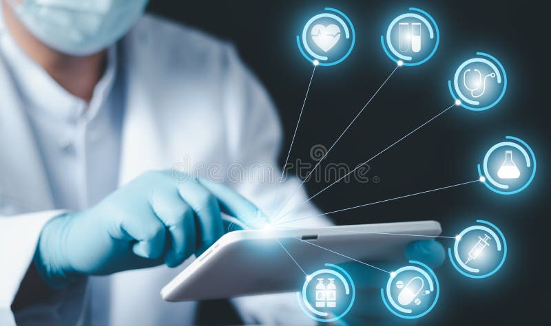 Medical Doctor with Digital Tablet, Medicine Doctor Hand Touching Icon ...