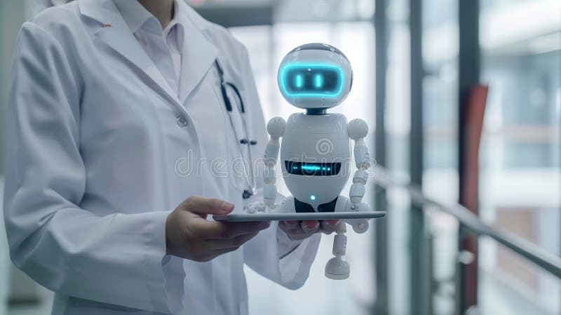 Doctor Holding Medical Robot AI Technology Future Healthcare Innovation ...