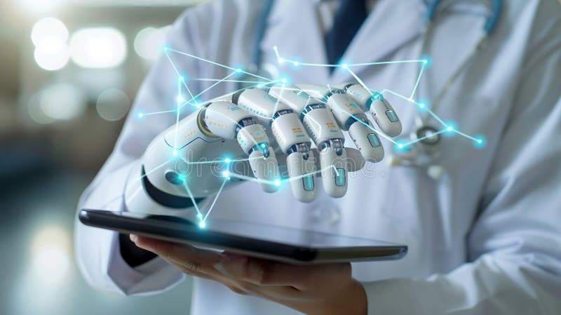 Doctor Using Futuristic Robotic Hand Digital Tablet Technology ...