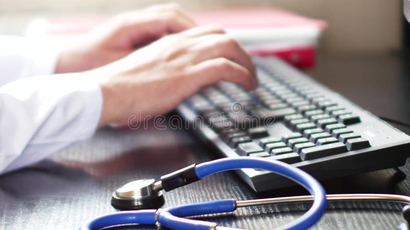 Medical Doctor Hands Typing on Computer Keyboard Stock Image - Image of ...