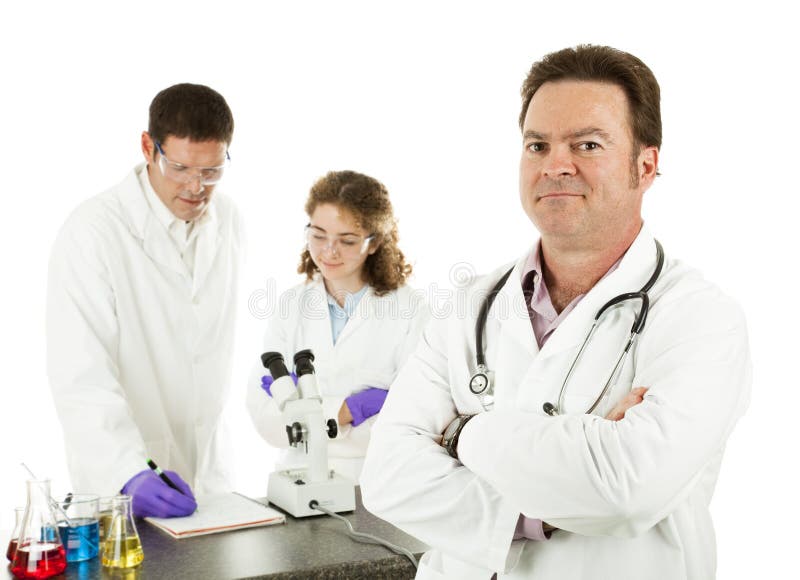 Doctor in Laboratory with Beaker and Vials Stock Image - Image of copy ...